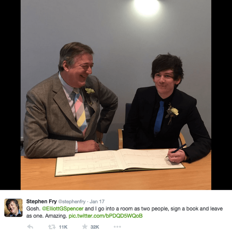 Elliott Spencer Stephen Fry Wedding
